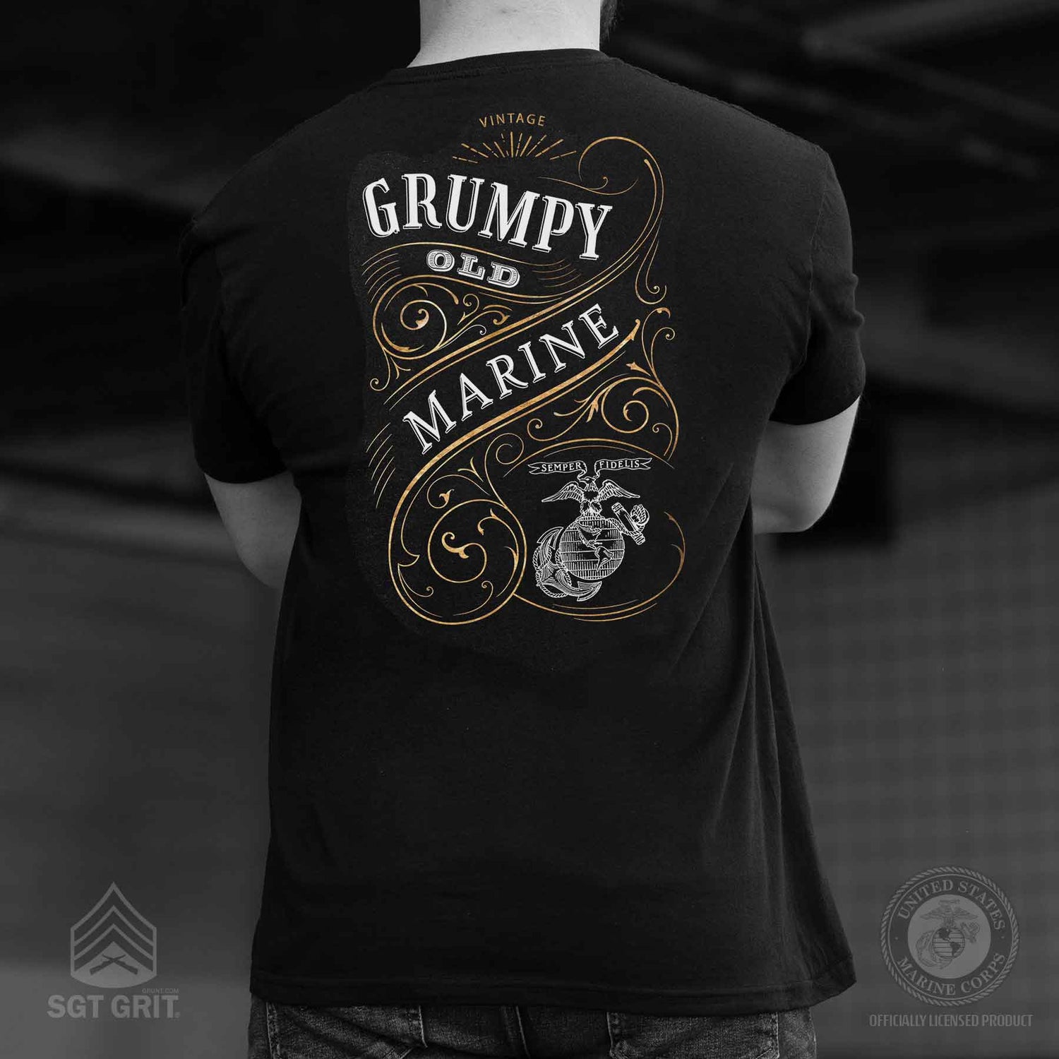 Grumpy Old Marine Vintage EGA Back With Left Chest T-shirt – SGT GRIT
