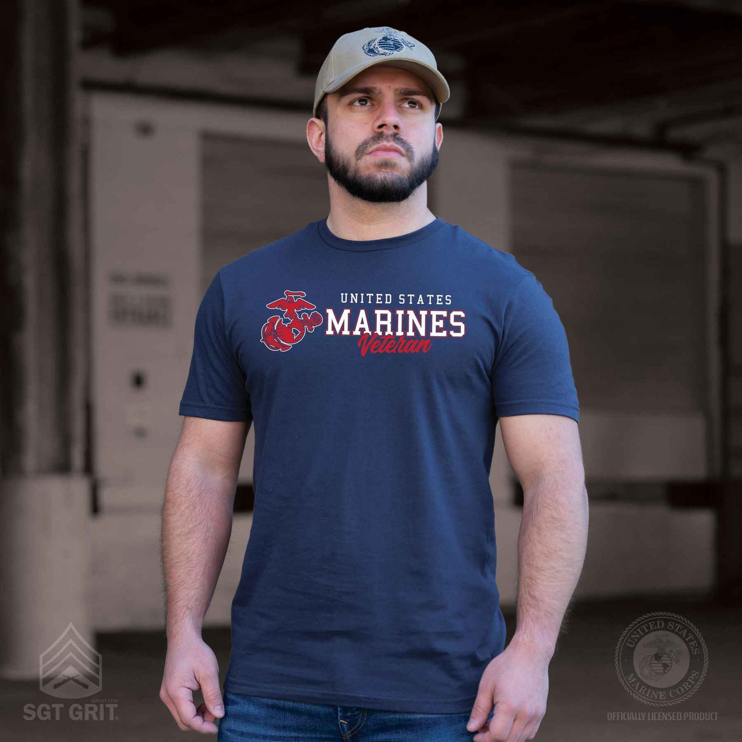 USMC Veteran Script T-Shirt with Eagle, Globe, and Anchor Emblem – SGT GRIT