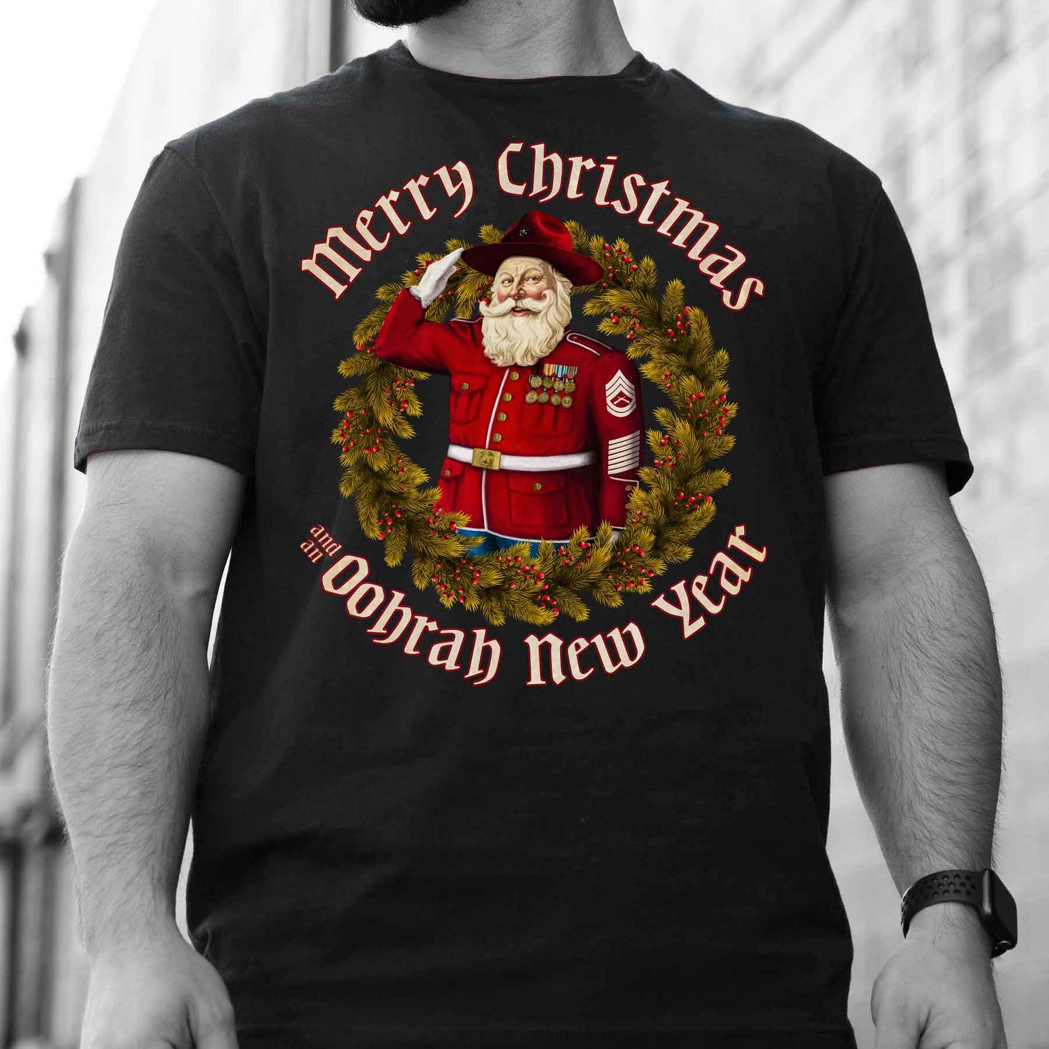 USMC Merry Christmas and Oohrah New Year T-shirt | Marine Corps Santa ...