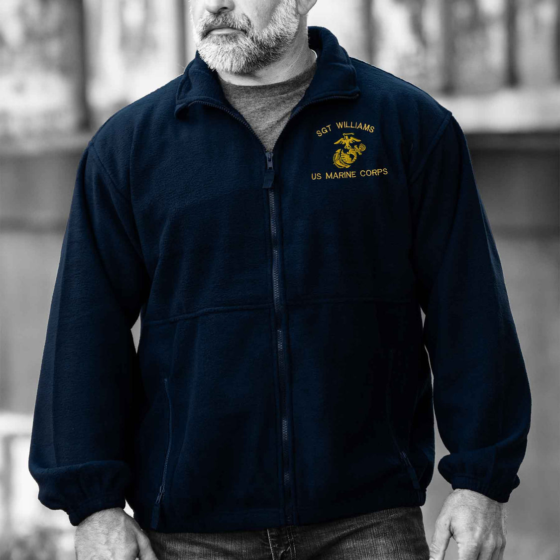 Custom USMC Embroidered Full Zip Fleece Jacket – SGT GRIT